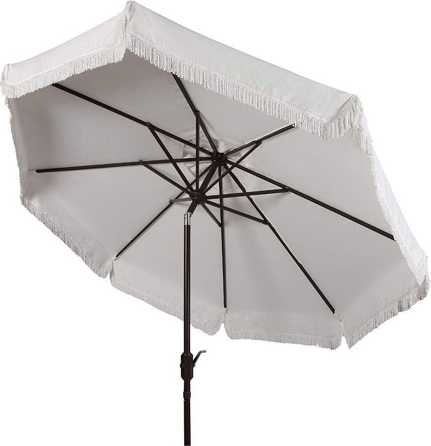 9ft Fringe Outdoor Patio Umbrella with Crank and Tilt, UPF 9ft Fringe Outdoor Patio Umbrella with Crank and Tilt, UPF
